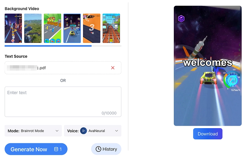PDF to Brainrot AI Video Generator: Boost Creativity